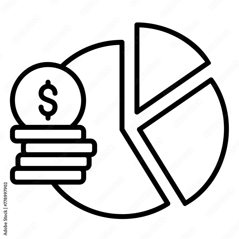 Investment portfolio icon with pie chart and dollar coins Stock Vector ...