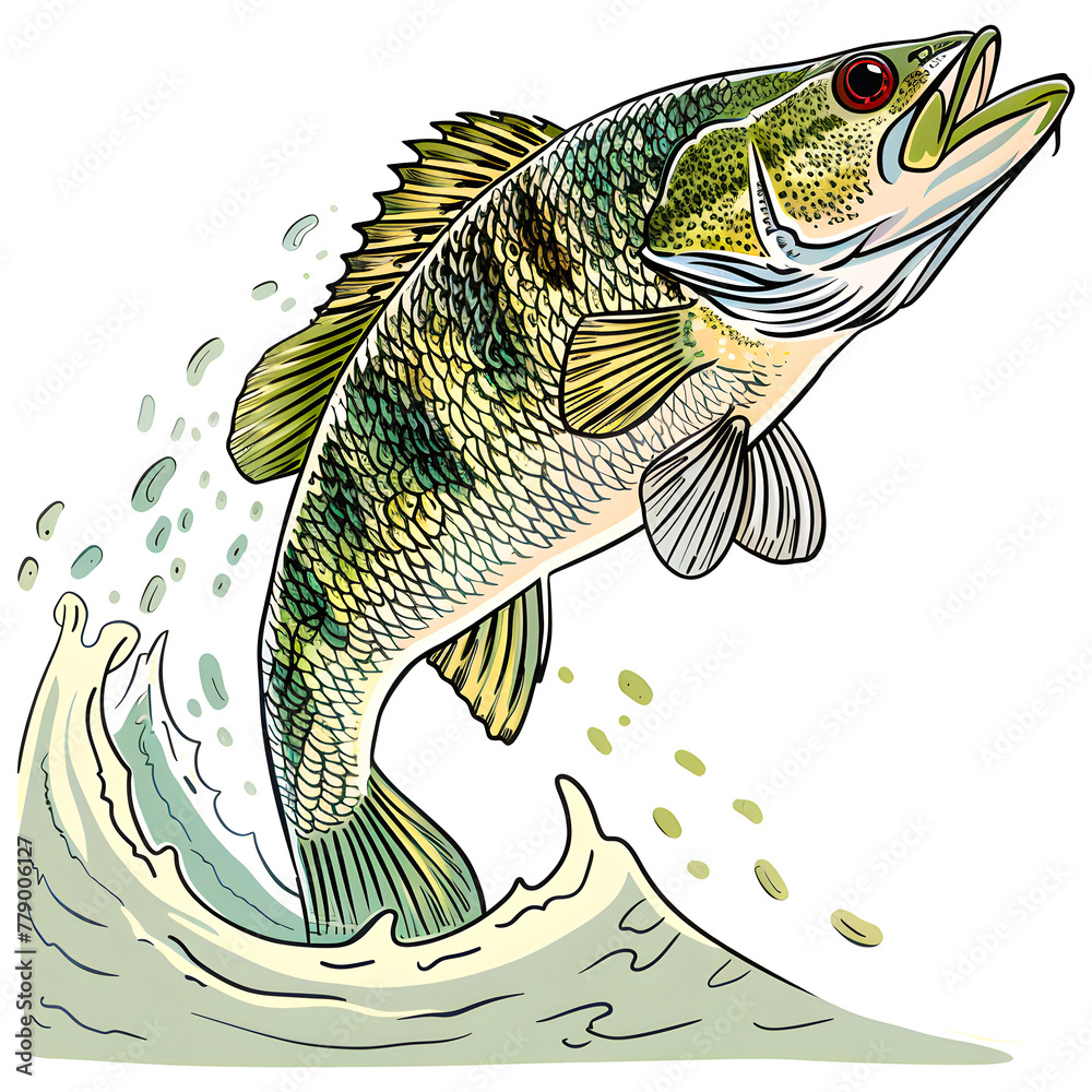Big bass fish cartoon vector for tshirt design isolated on transparent ...