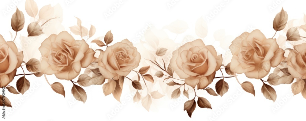Tan roses watercolor clipart on white background, defined edges floral ...