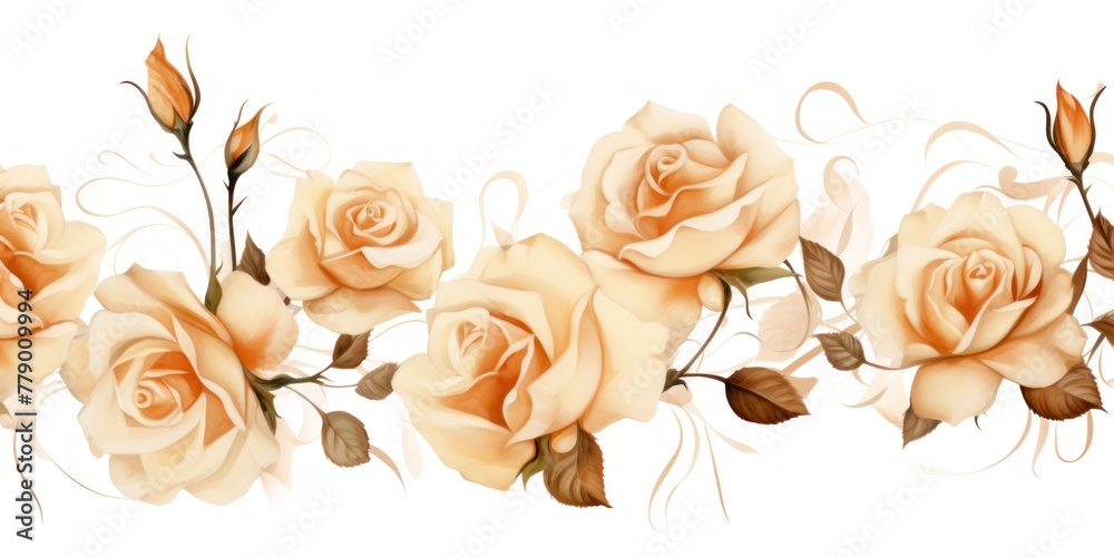Tan roses watercolor clipart on white background, defined edges floral ...