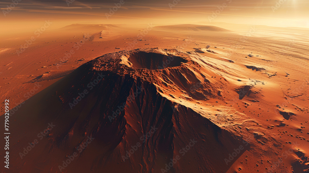 Stock image of a panoramic view from the top of Mars Olympus Mons, the ...