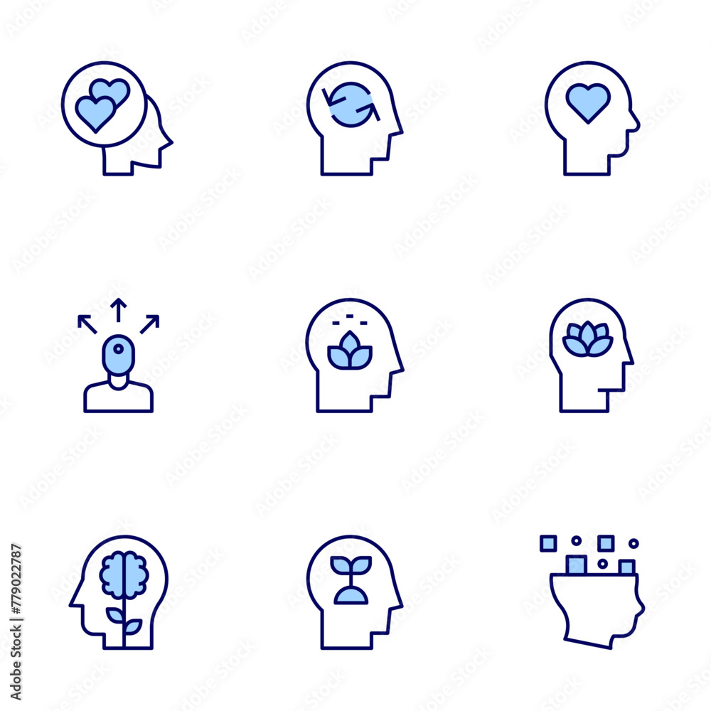 Mindfulness icon set. Duo tone icon collection. Editable stroke ...