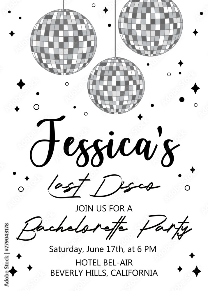 Hen Party invitation card. Last disco bachelorette party invitation ...