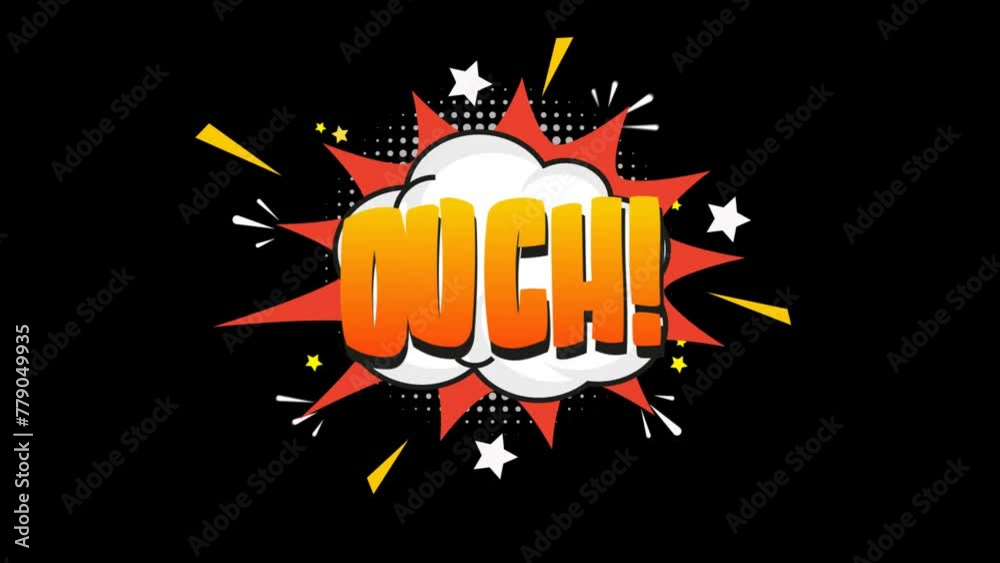 OUCH pop art in comic style animation text video 4K. Vintage colorful ...