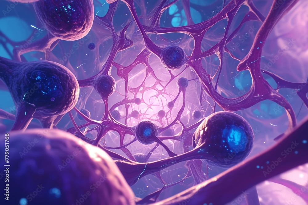 Endocytic vesicle formation, vibrant purple hue, detailed zoom, high ...