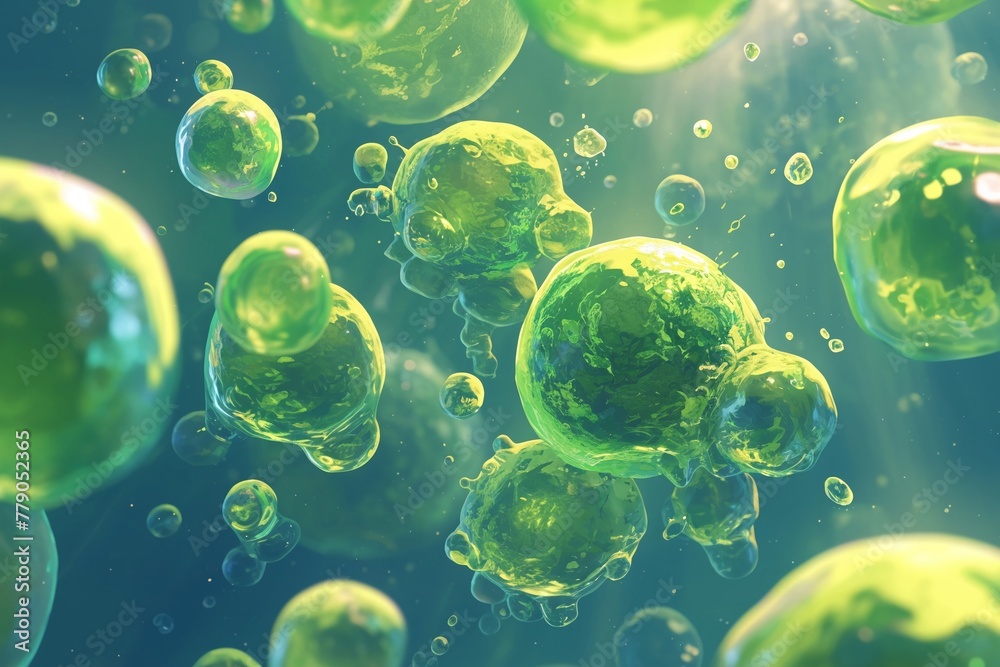 Secretory vesicle releasing contents, bright spotlight, side angle ...