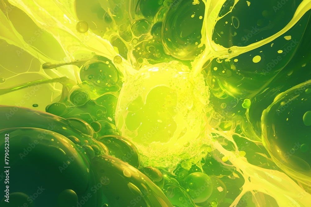 Secretory vesicle releasing contents, bright spotlight, side angle ...