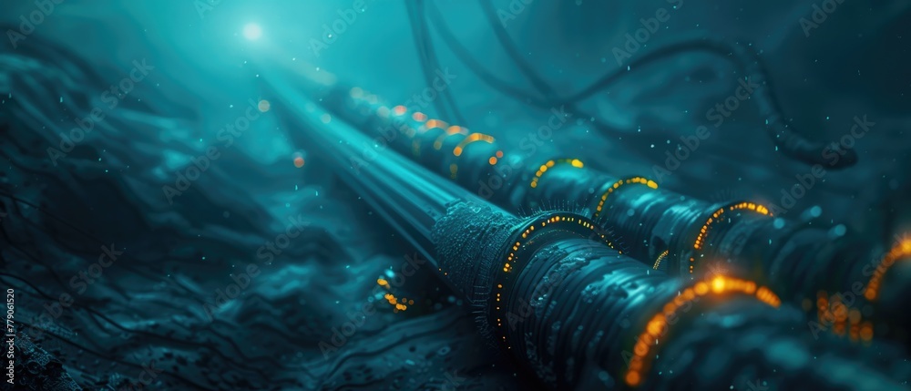 A close-up on the textured surface of a submarine fiberoptic cable ...