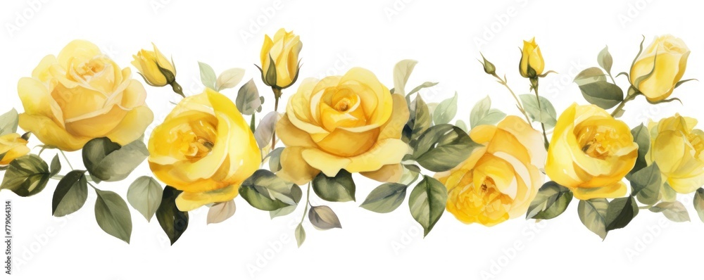 Yellow roses watercolor clipart on white background, defined edges ...