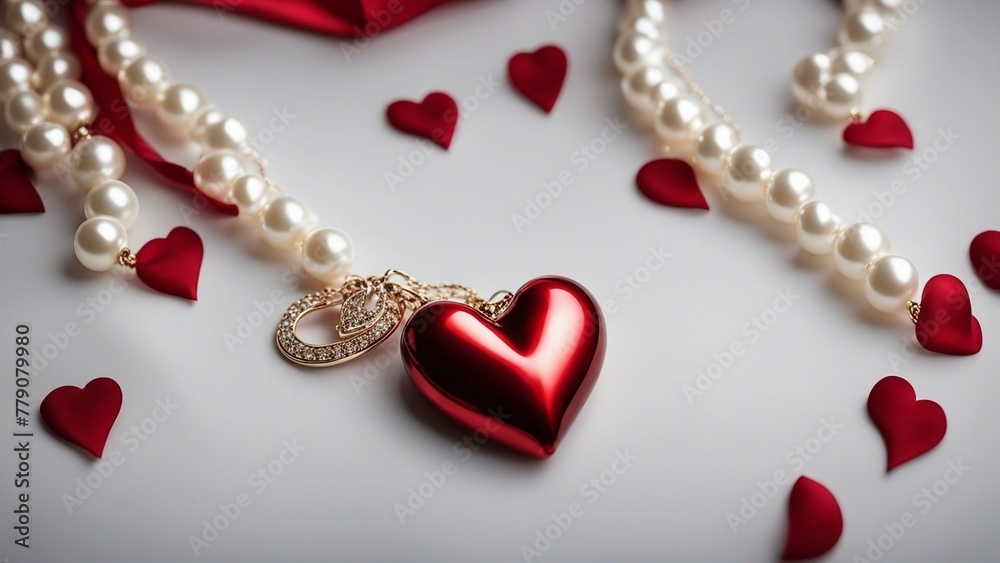 heart shaped necklace pendant A red silk heart with a white pearl ...
