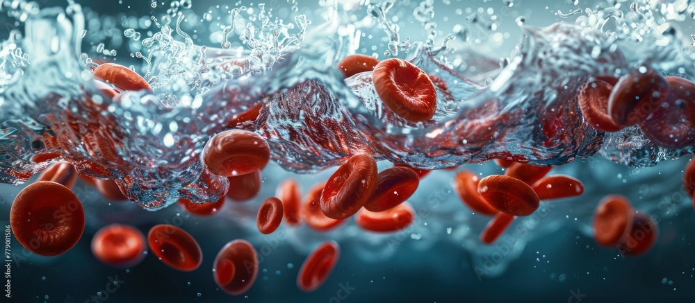 Red blood cells are seen floating in clear water, showcasing their ...