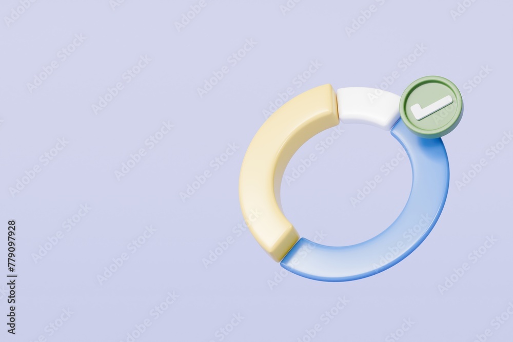 3d Circle graph, Donut chart with checklist, checkmar icon isolated on ...
