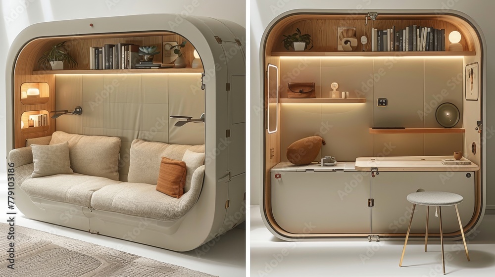 Compact Living Spaces: Photograph multifunctional furniture, space ...