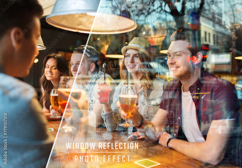 4 Rainy Window Glass Reflection Photo Effect Overlays Mockup ...