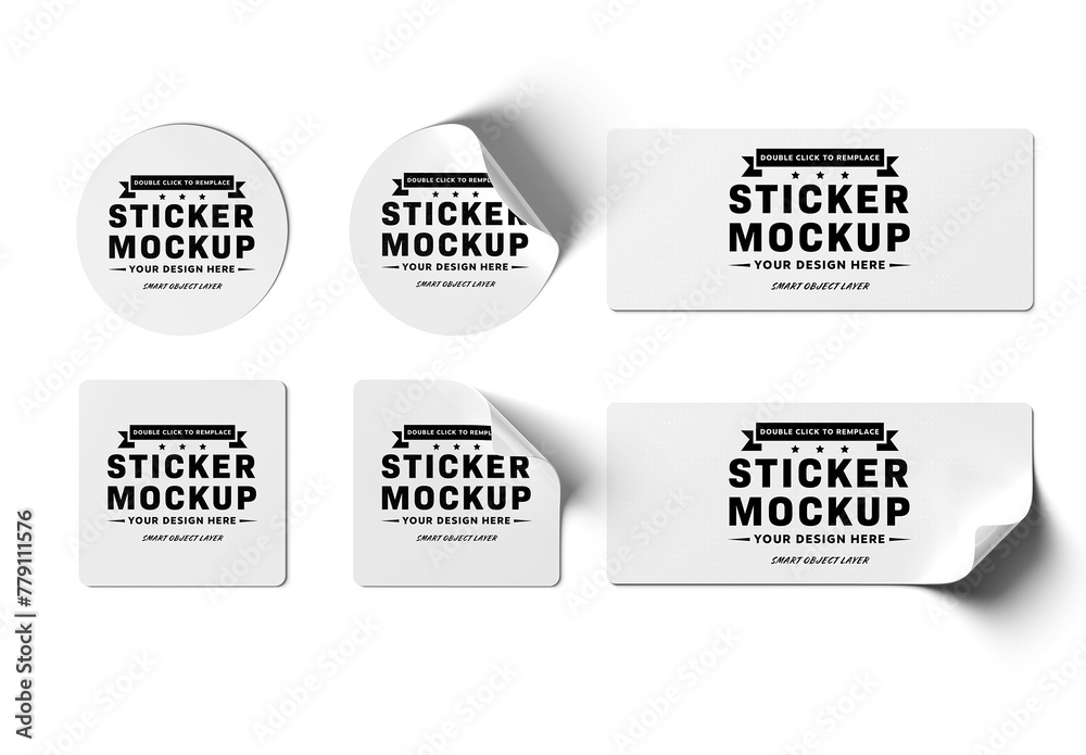 Set Of 6 Isolated Stickers Mockup Stock Template | Adobe Stock