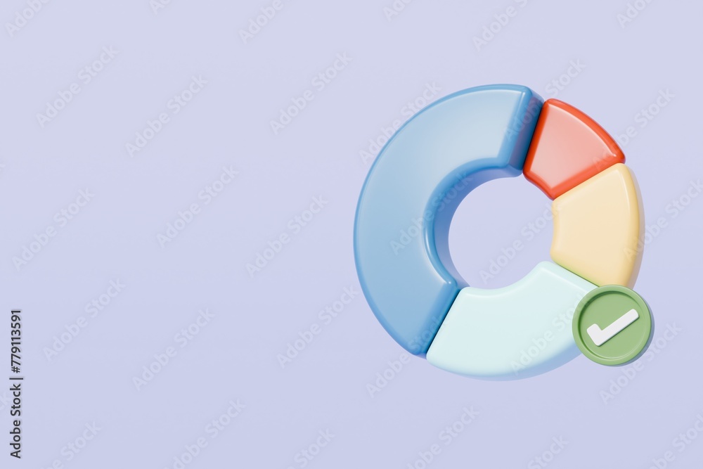 3d Circle graph, Donut chart with checklist, checkmark icon isolated on ...