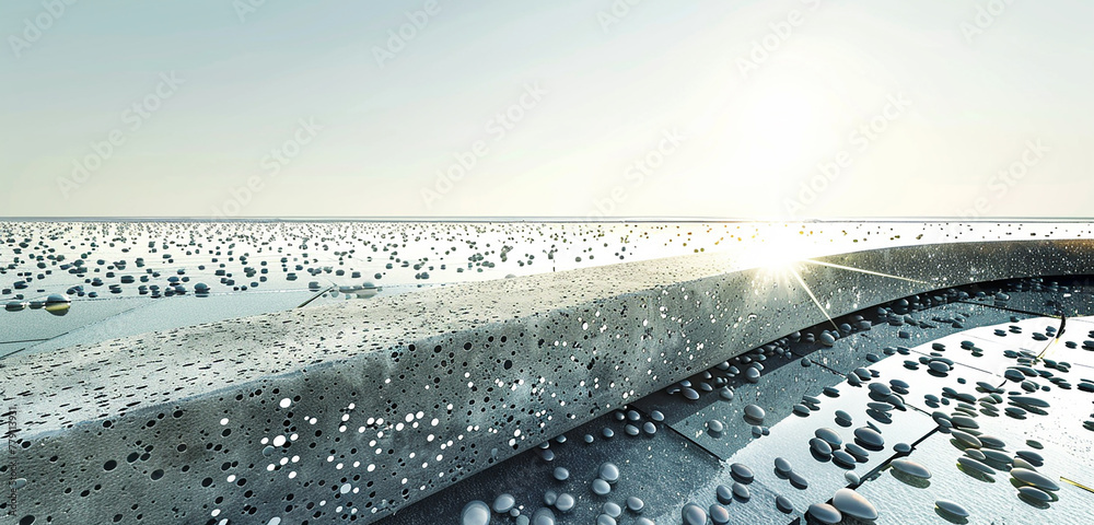 An artistic rendering of concrete with embedded pebbles and glass, the ...