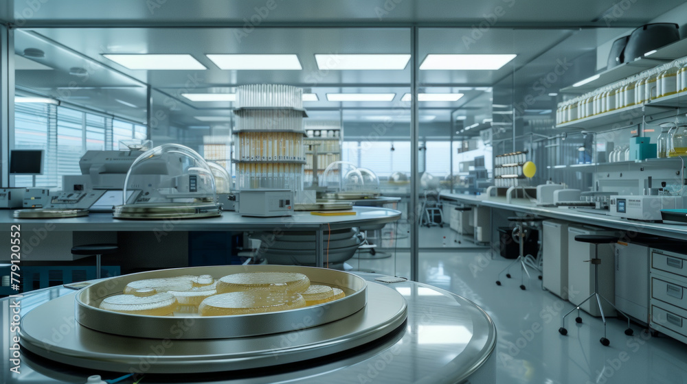 A modern food microbiology laboratory with incubators and microbial ...