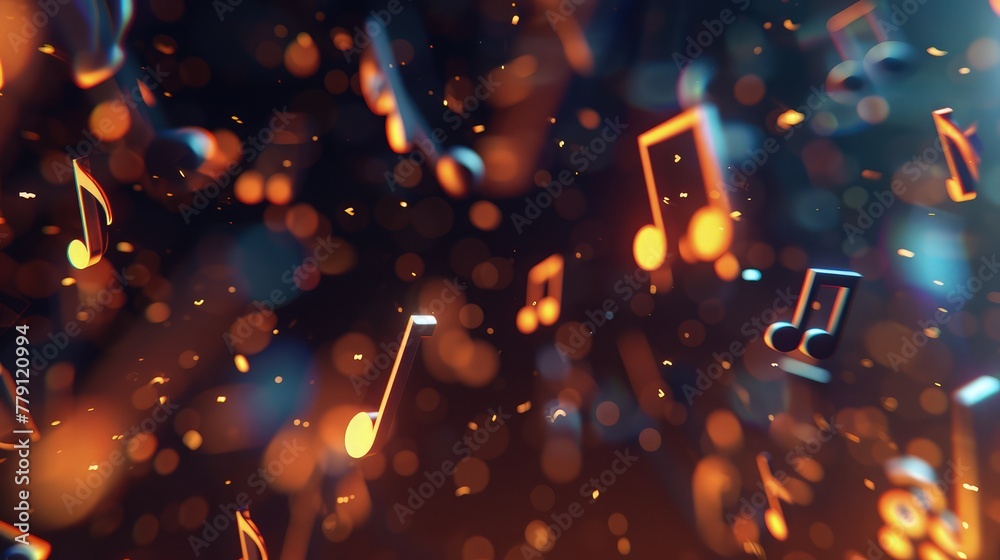 musical background with Notes dancing in an endless loop, creating a ...
