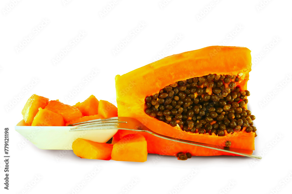 cut papaya in india known as papita with seeds,cutout on transparent ...