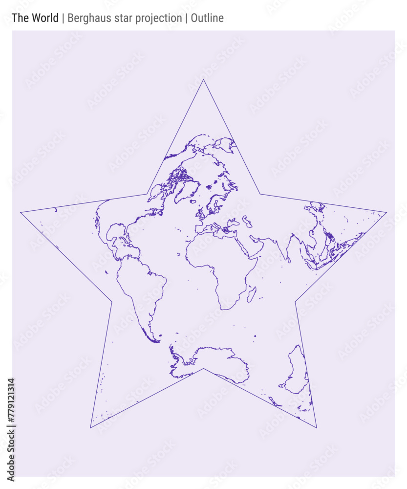 World Map Berghaus Star Projection Outline Style High Detail World Map For Infographics