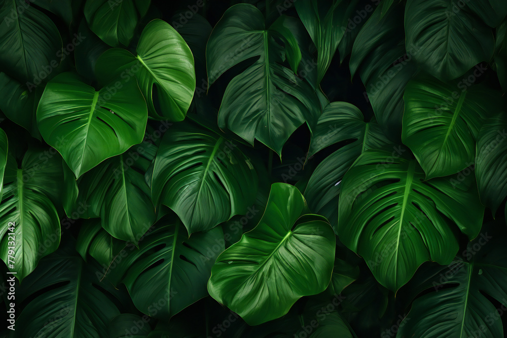 Lush Green Monstera Leaves: Tropical Foliage Texture Generative AI ...