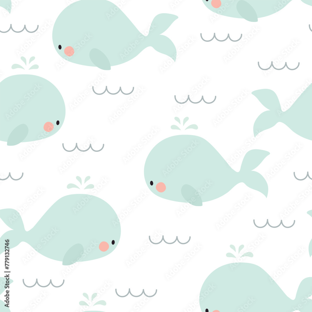 Cute whale seamless pattern. Background for kids with whales and waves ...
