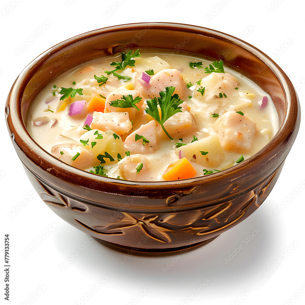 Scottish soup made with smoked haddock, potatoes, and onions, served in ...