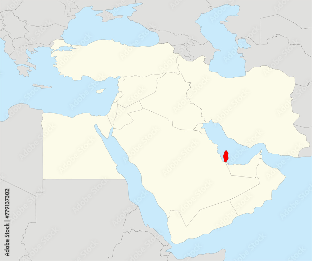 Red simple blank political map of QATAR with black borders on gray ...