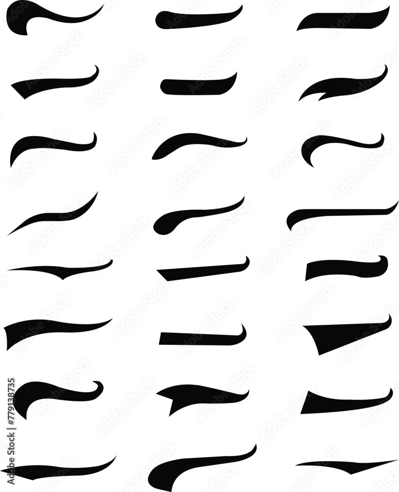 Set of Text Tail Swoosh Baseball flat Sign, Typography font curve tail ...