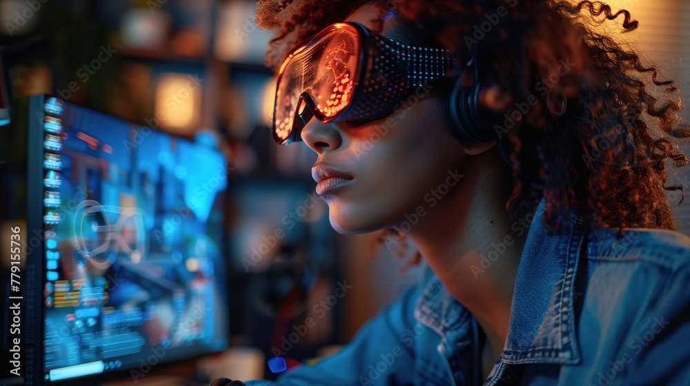 Portrait of Female Video Game Designer Working on a New 3D Level on ...