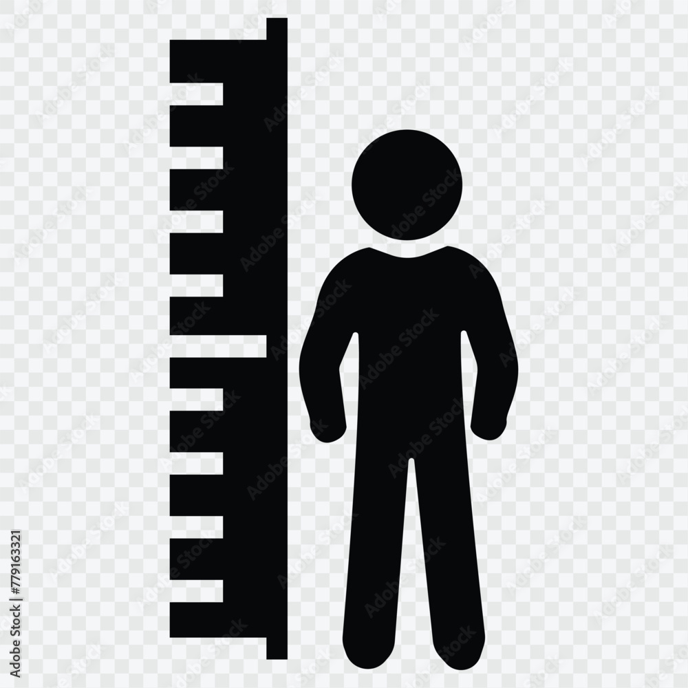 Height measurement black glyph icon. Human body size determination ...