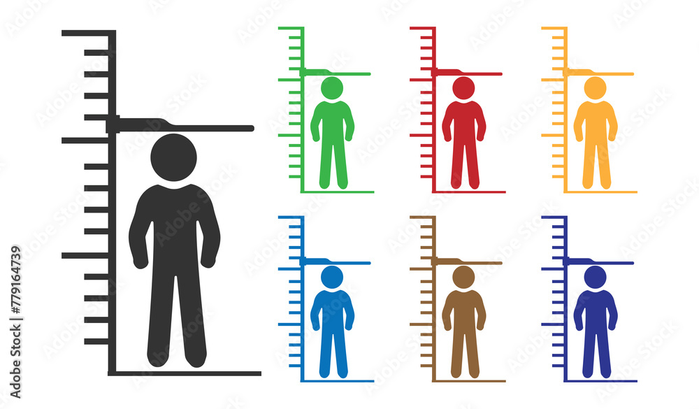 Black Measuring height body icon isolated on white background. Set ...