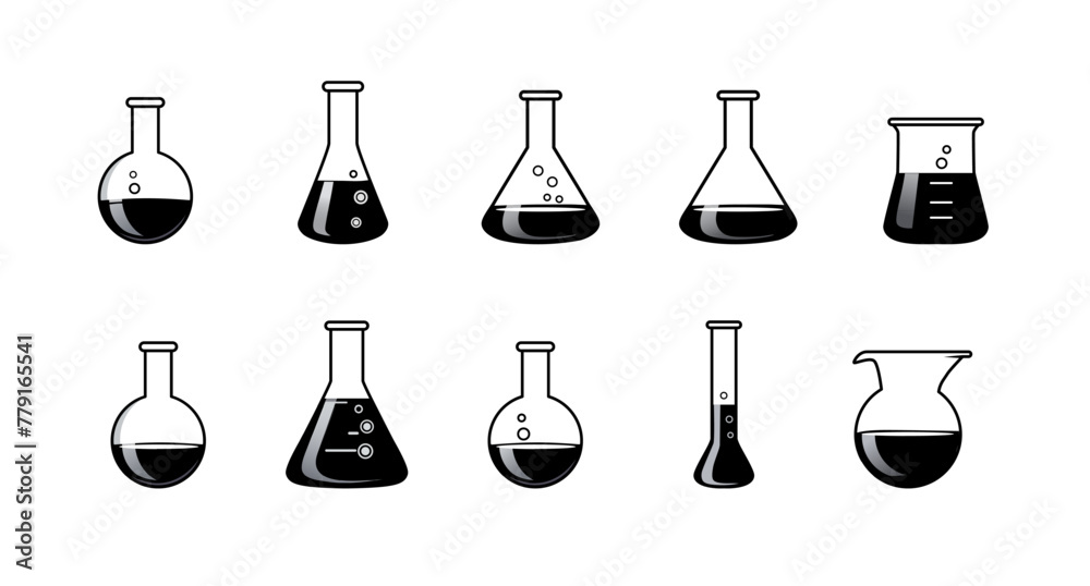 realistic vector lab beaker and flask icons set. lab equipment icons ...