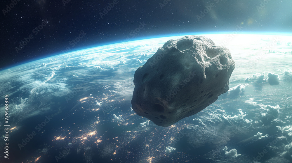 welt, all, planet, erdball, welt, meteorit, stein, gestein, meteor, all, landkarte, nacht, blau ...