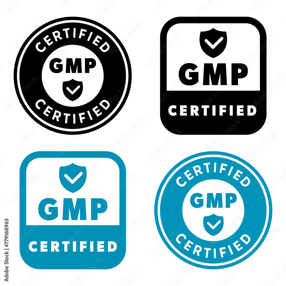 GMP Certified - Good Manufacturing Practice. Vector labels for products ...