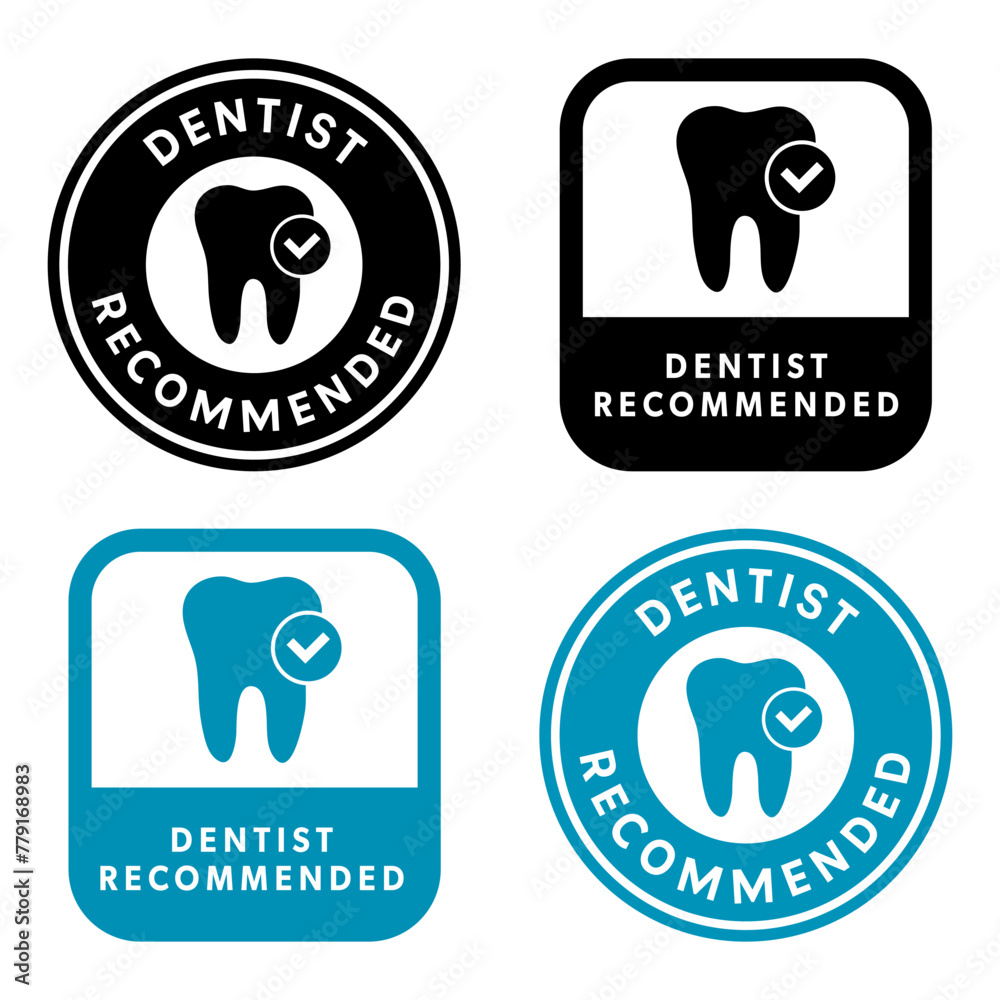 Dentist Recommended - vector labels for oral care products. Stock ...