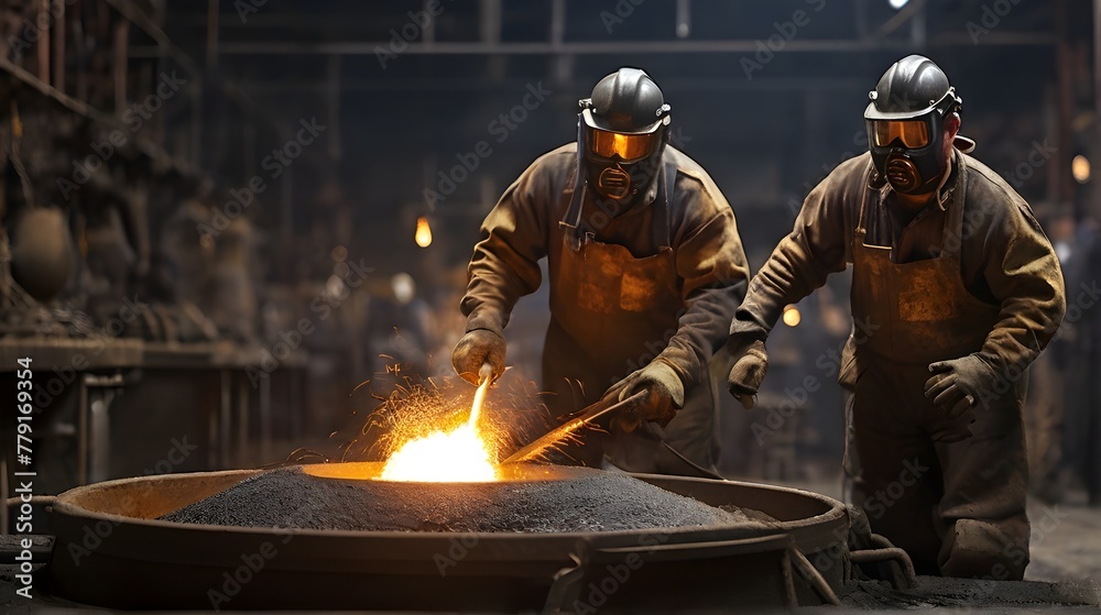 Dedicated workers shaping molten metal, forging the backbone of ...