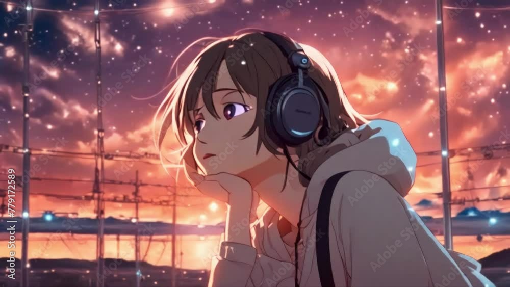Vidéo Stock Lofi animation 3d cartoon character girl listening to music ...