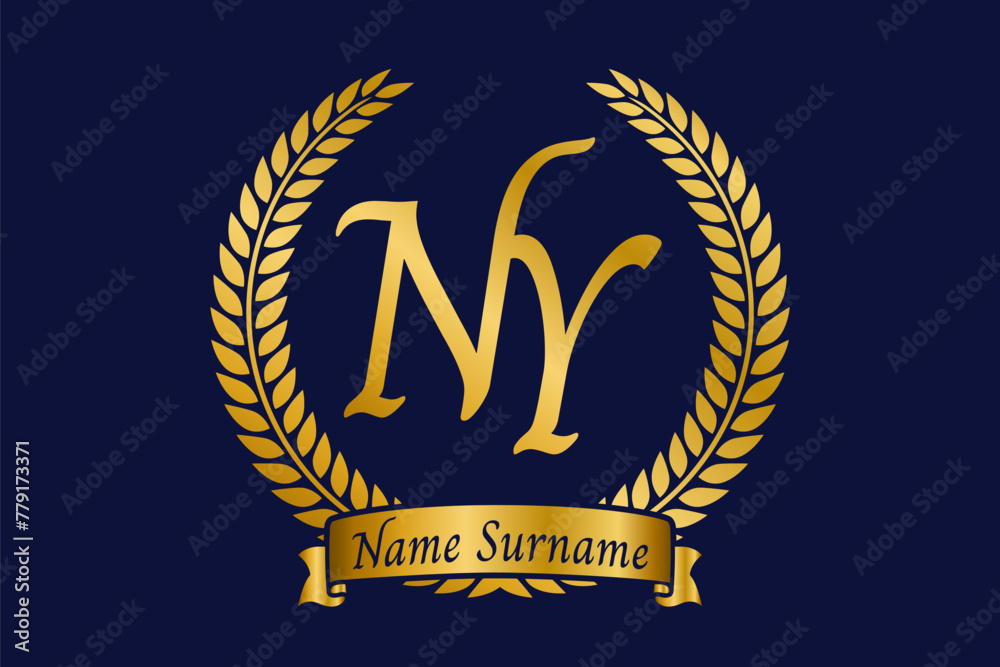Initial letter N and Y, NY monogram logo design with laurel wreath ...