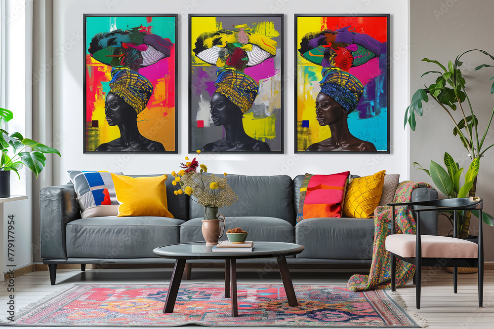 3 visages d'une même femme, coiffes différentes, origine africaine ...