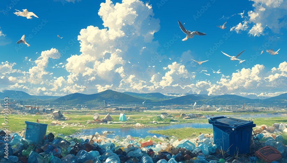 endless pile of plastic bottles and other trash against the backdrop of ...