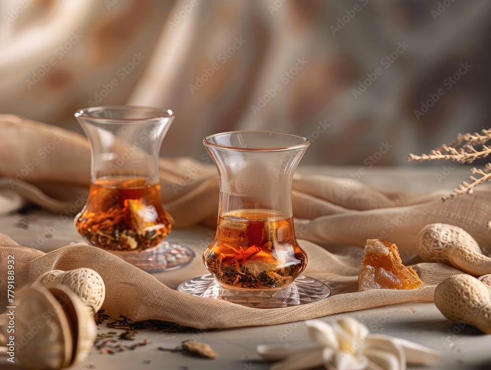 slender armudu glass, filled with fragrant tea, warms the soul with ...