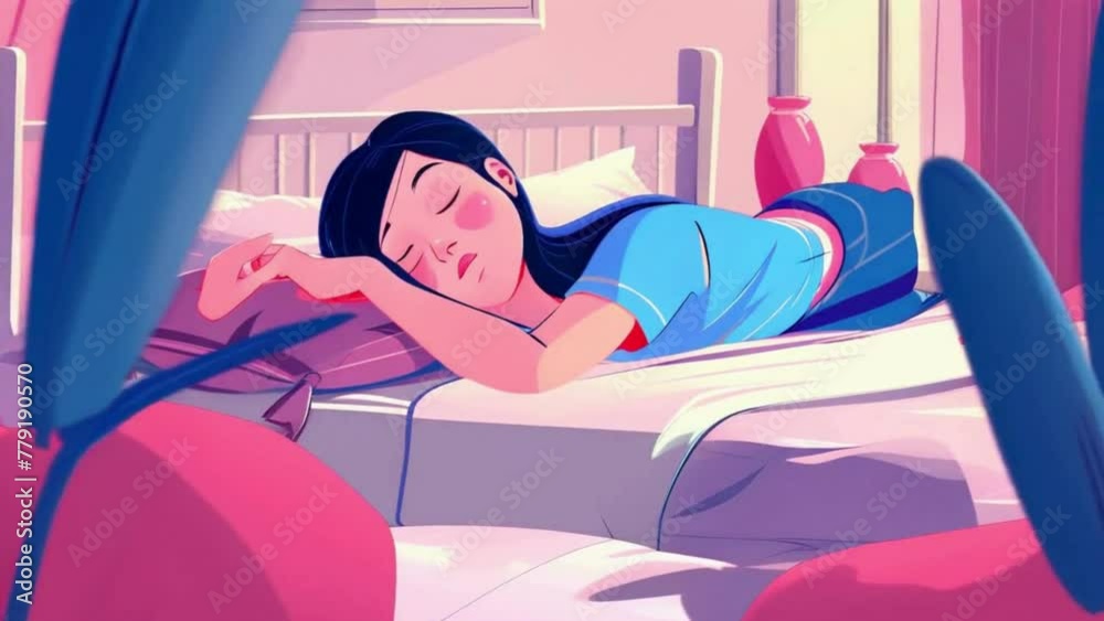 woman sleeping in a bedroom, endless loop animation, cute Lofi loop ...