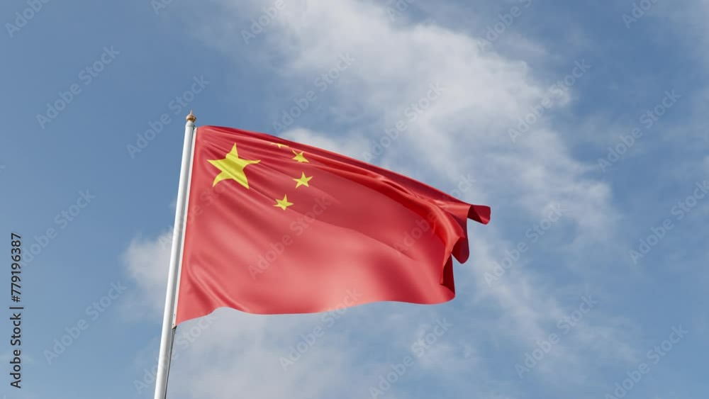 chinese flag, waving in the wind, china, flag on a blue sky, tall ...