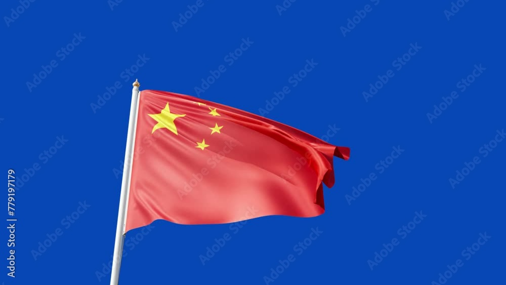 chinese flag on a blue background, waving in the wind, china, flag with ...