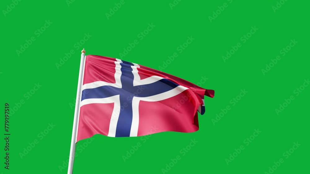flag of norway on a green screen, waving in the wind, symbol of the ...