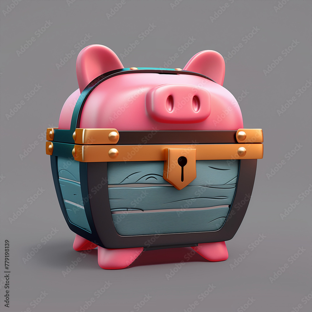 Piggy bank treasure chest icon. Piggy bank box icon. Piggy bank loot ...