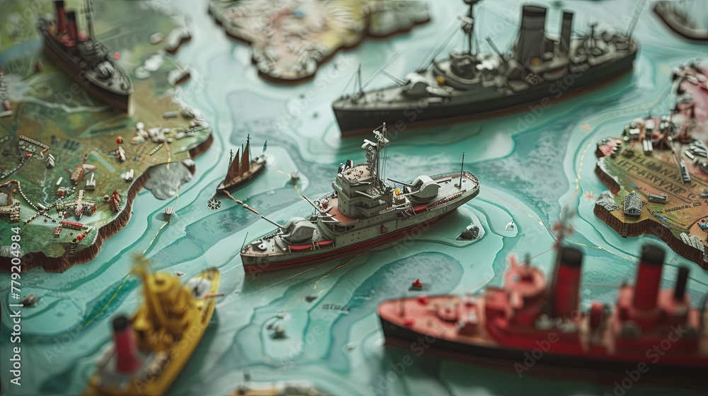 On a map of the world stand figures of three sailing ships. Plan a ...