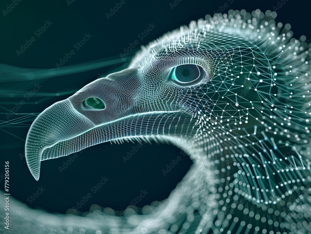 Close-up portrait of a vulture in a grid style. Computer generated ...